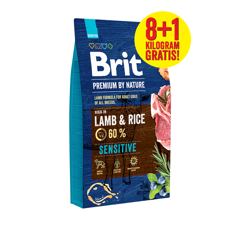 BRIT Premium By Nature Sensitive Lamb and rice 8 kg + 1 kg GRATIS | Fera.pl